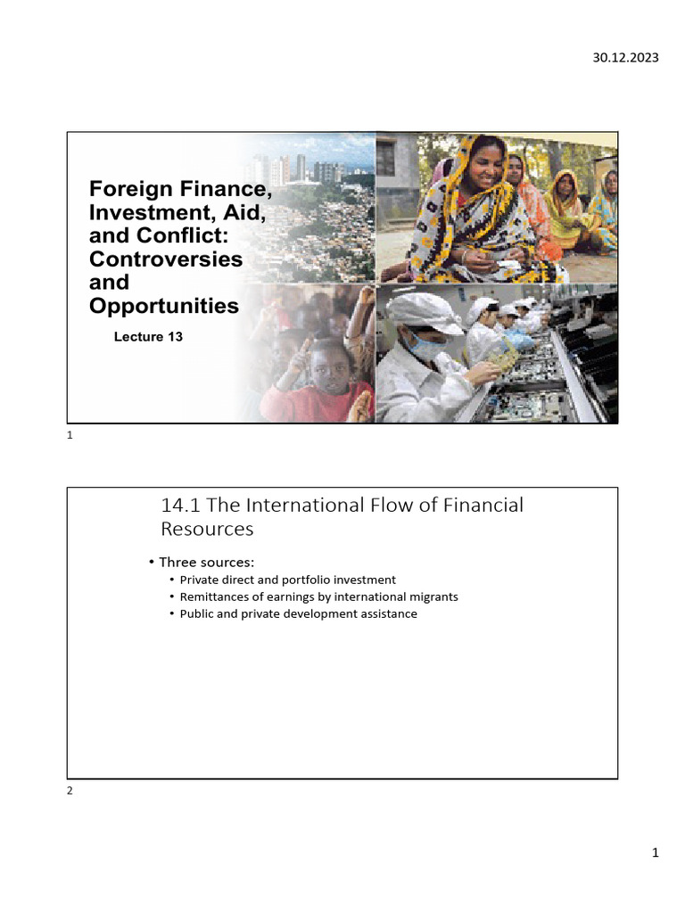 Lecture 13. Foreign Finance, Investment, Aid, and Conflict ...