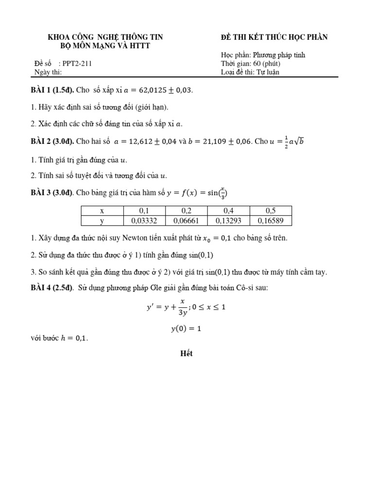 PPT2 - đề thi mẫu (tham khảo) | PDF