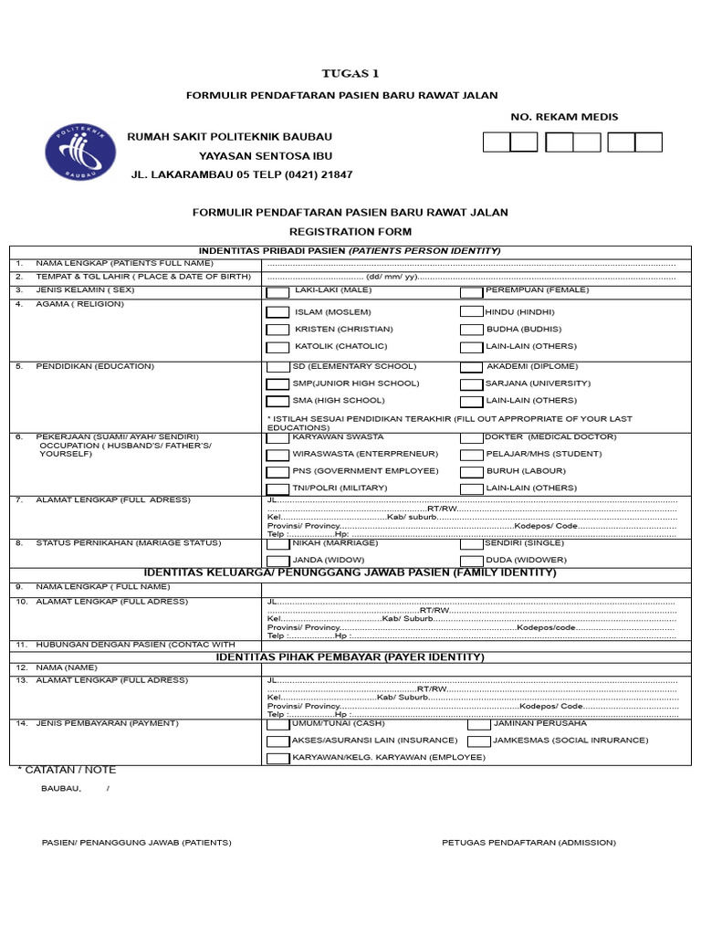 Formulir Pendaftaran Pasien Baru | PDF