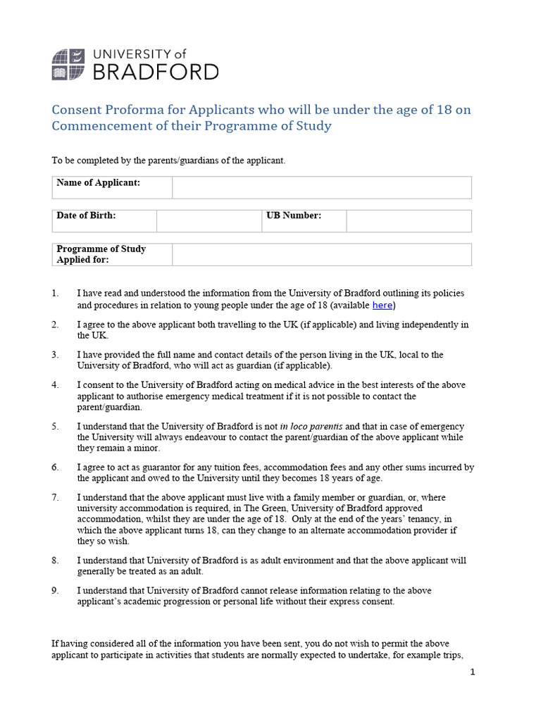 Consent Proforma For Under 18s v3 | PDF