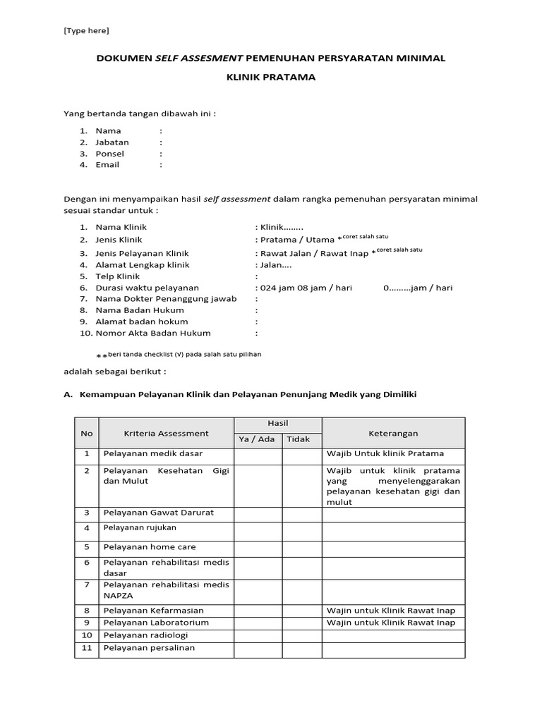 Format Self Assesment Pemenuhan Persyaratan Minimal | PDF