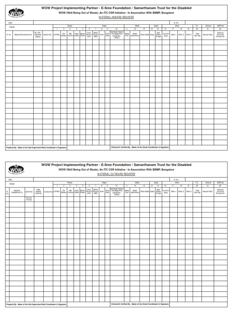 Register Inward, Out Ward and Stock Hub - Updated | PDF | Secondary ...