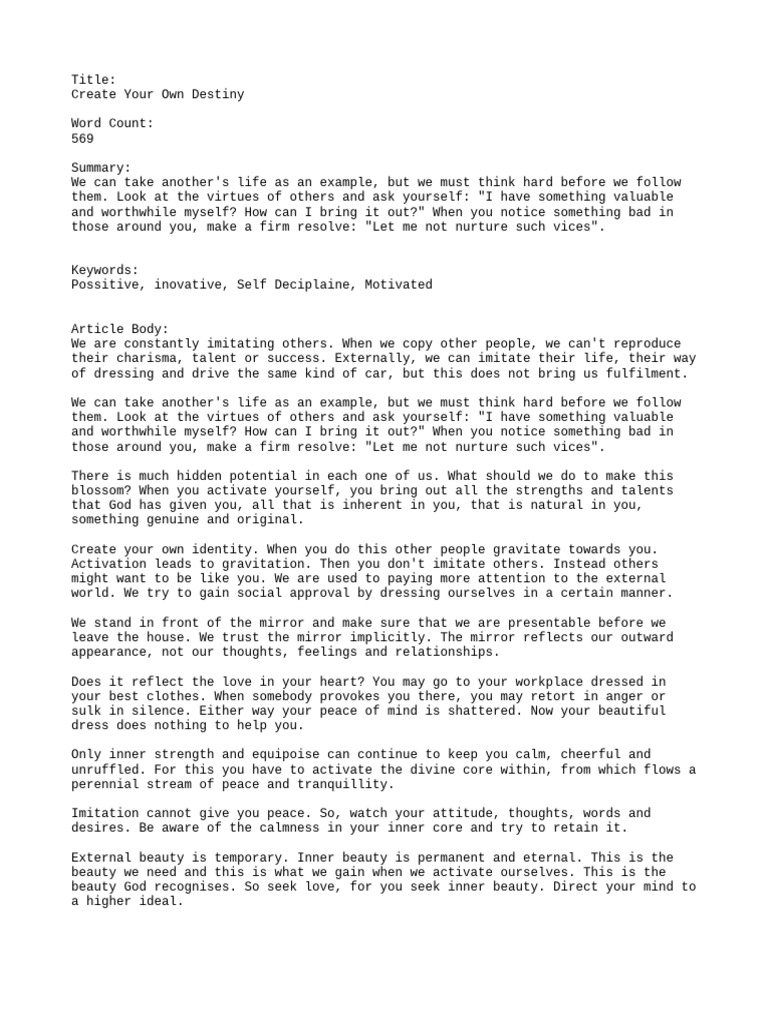 Create_Your_Own_Destiny | PDF | Psychological Concepts | Psychology