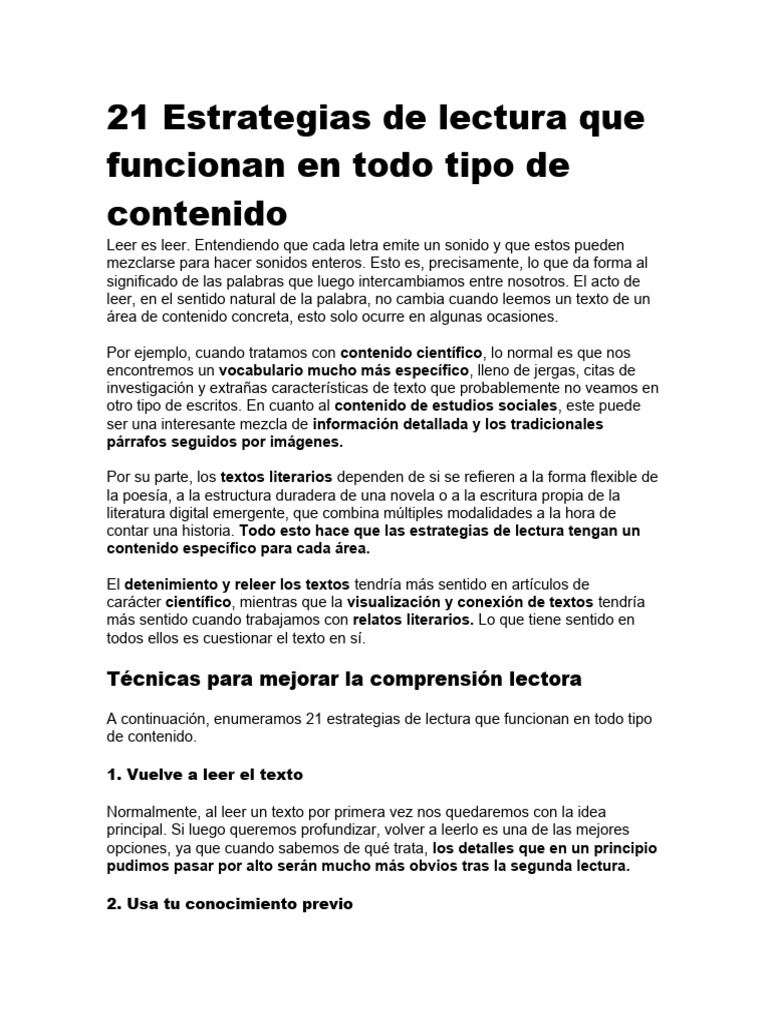 21 Estrategias de lectura que funcionan en todo tipo de contenido | PDF ...