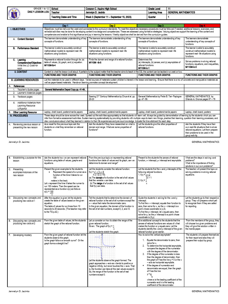 DLL - Gen Math-Week 3 | Download Free PDF | Function (Mathematics ...
