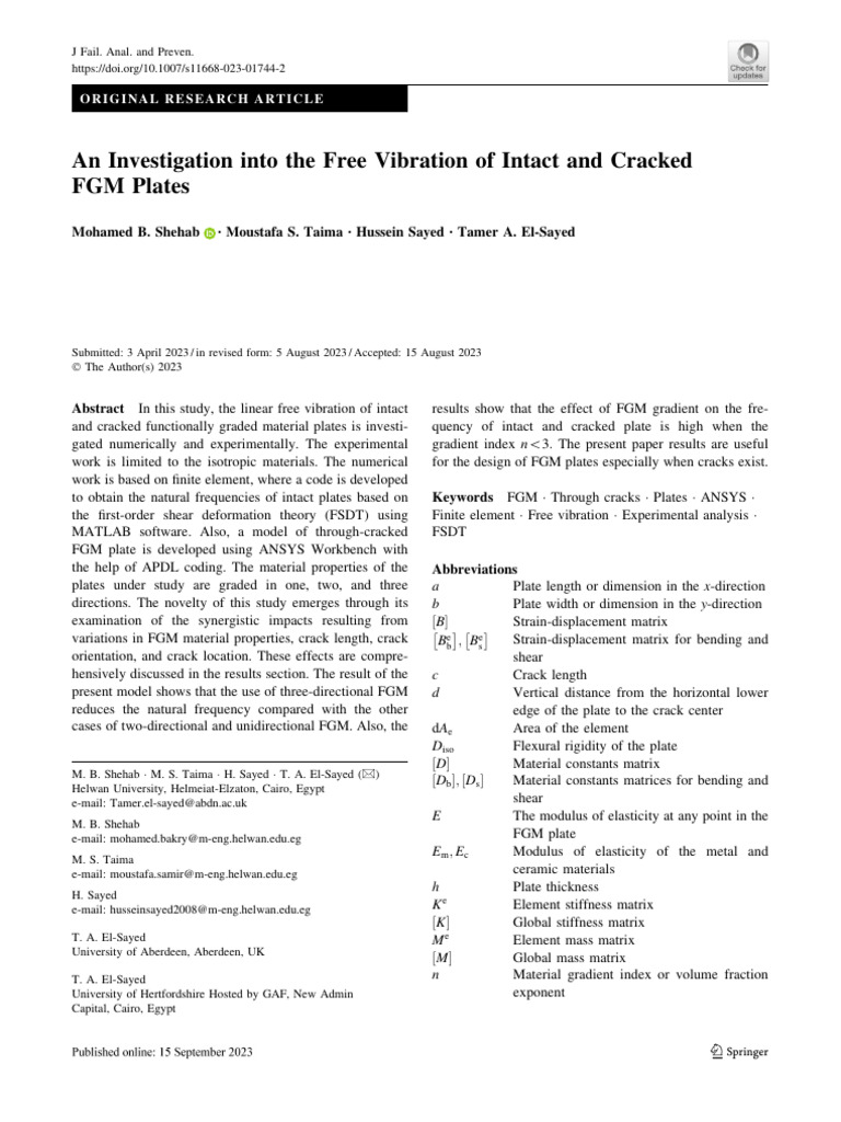 An Investigation Into The Free Vibration Of Intact And Cracked Download Free Pdf Finite