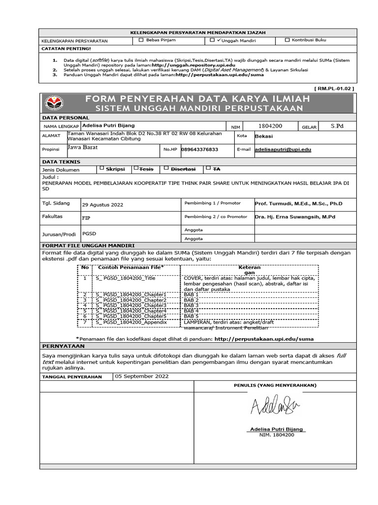 Contoh Form Unggah Mandiri | PDF
