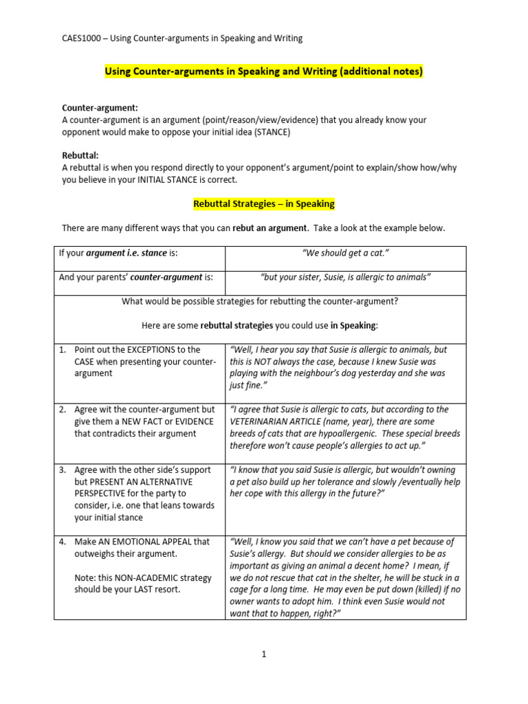 Using Counterargument and Rebuttal Additional Notes | PDF