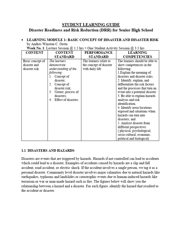 DRRR Student Guide LM1Disaster 2021 | PDF | Hazards | Natural Disasters