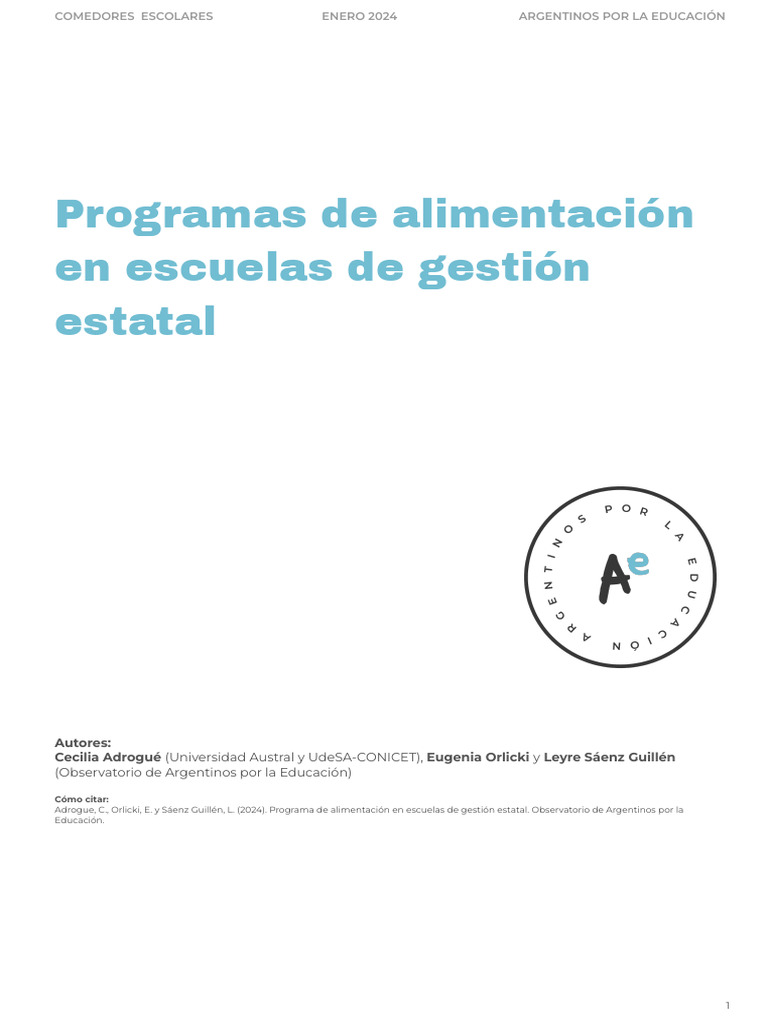 Programas de Alimentacion en Escuelas de Gestion Estatal 1 | PDF