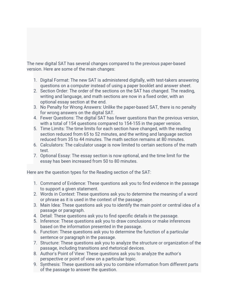 Digital SAT: Key Changes Explained | PDF | Sat | Question