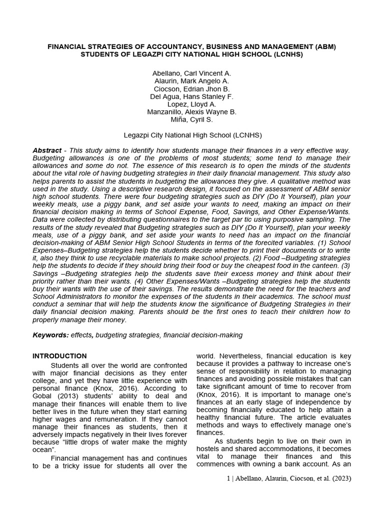 Research Finish Paper | PDF | Money | Goal