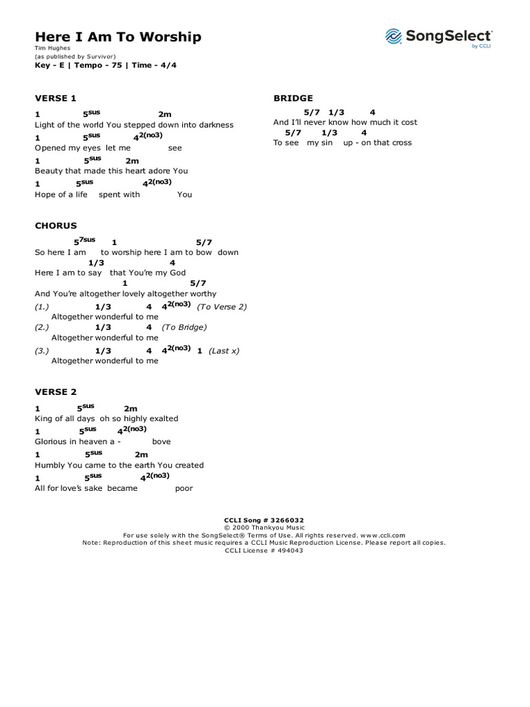 Here I Am To Worship-chords-E | PDF