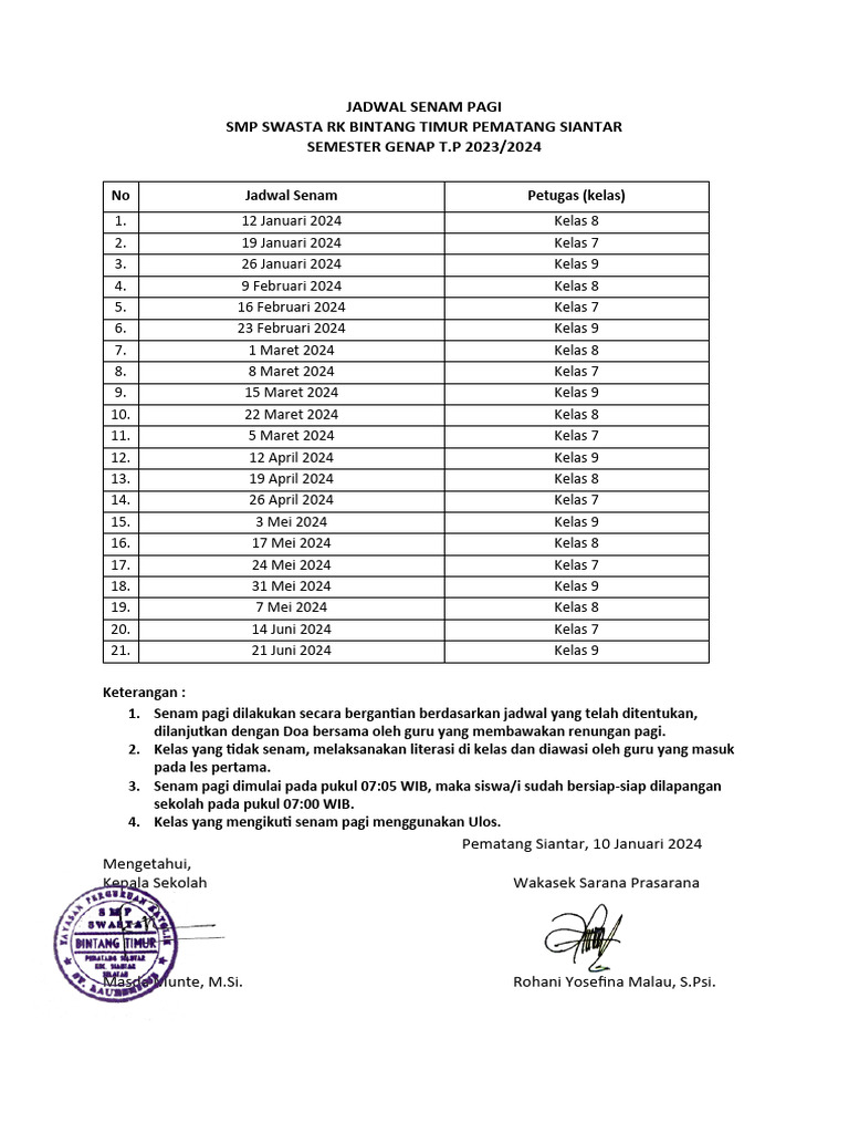 Jadwal Senam 2024 | PDF