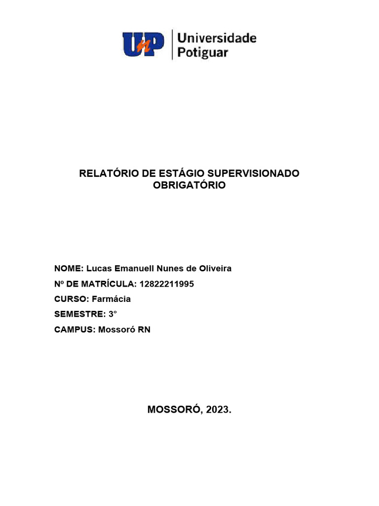 Modelo de Relatório Do Estágio - 2023.1 Unp | PDF