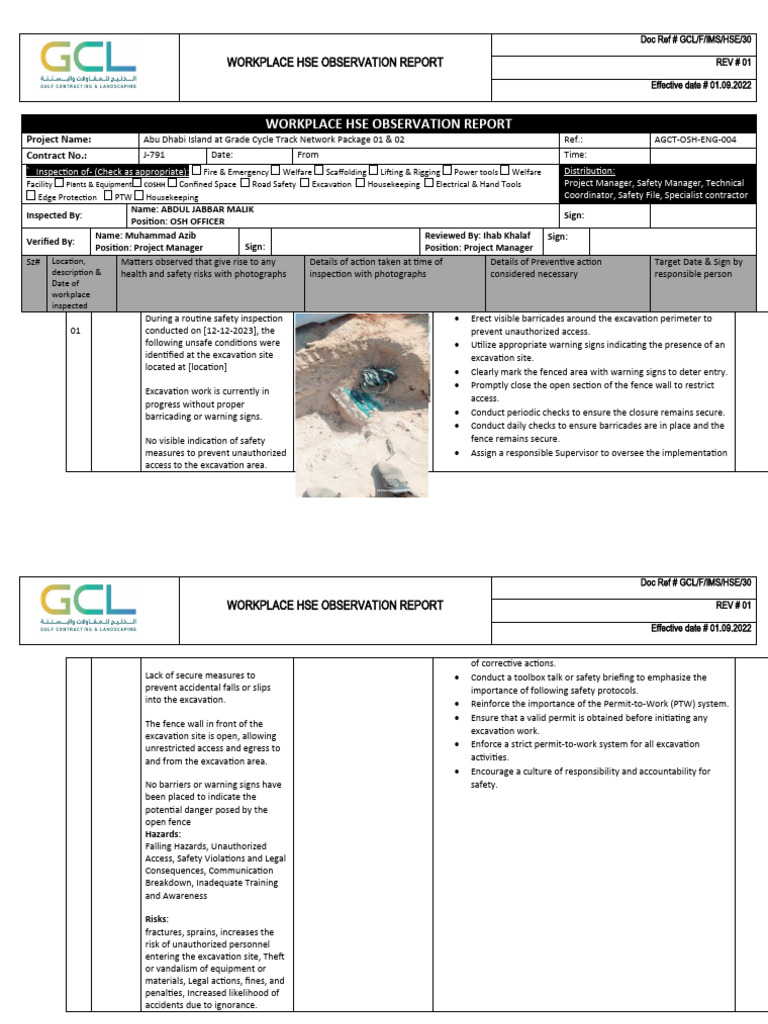 OSH Officer Observation Report | PDF | Occupational Safety And Health ...