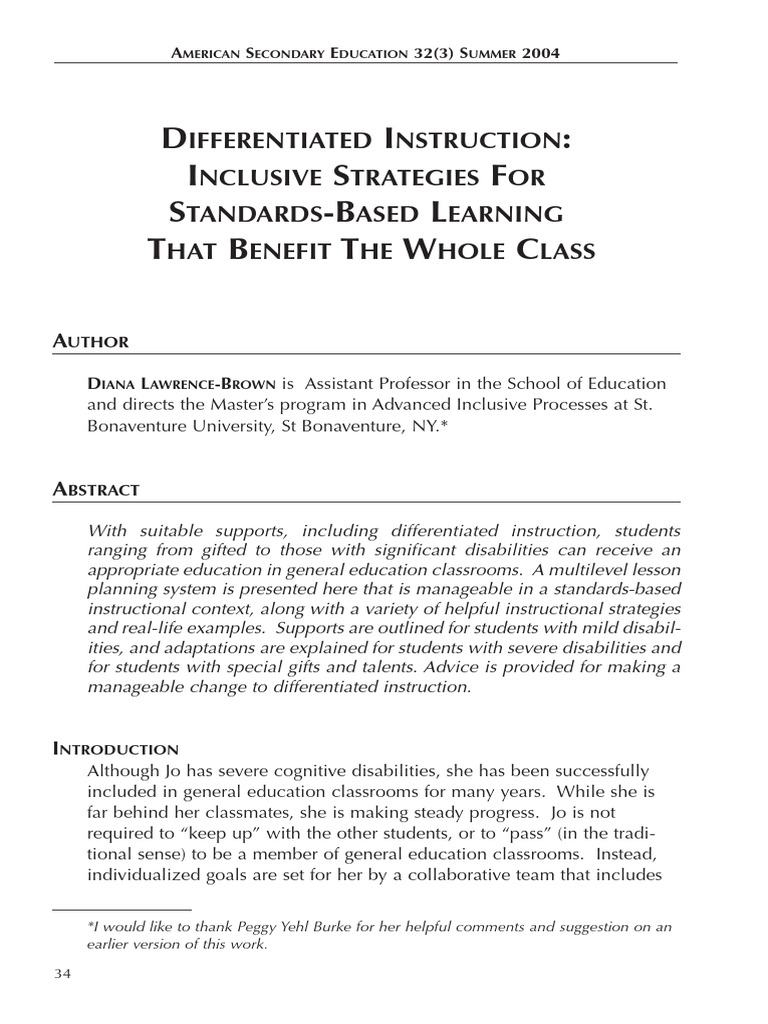 Lawrence-Brown, D. (2004) - Differentiated Instruction - Inclusive ...