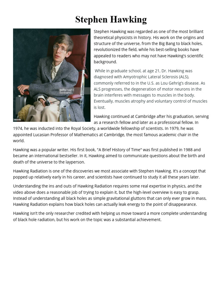 Stephen Hawking | PDF | Stephen Hawking | Physical Sciences