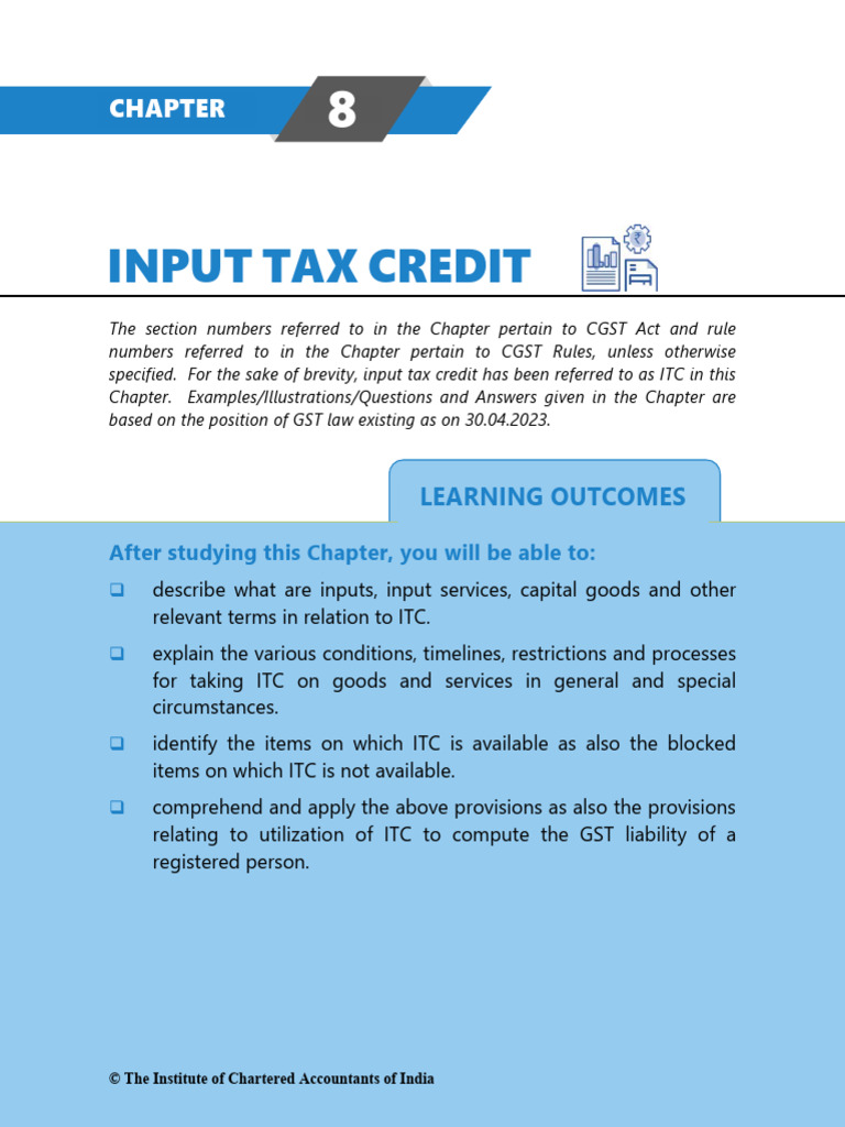 Input Tax Credit-Cp8 | PDF | Invoice | Value Added Tax