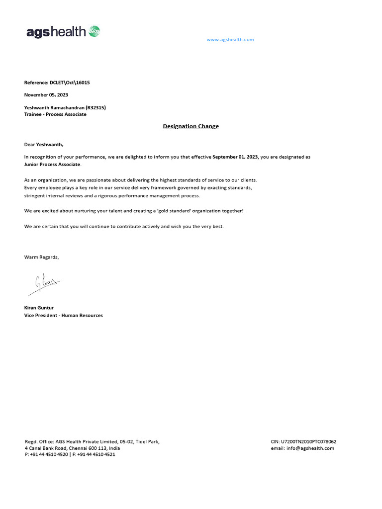 R32315 - Yeshwanth - Designation Letters - Oct-2023 - FY 2023 - 2024 ...
