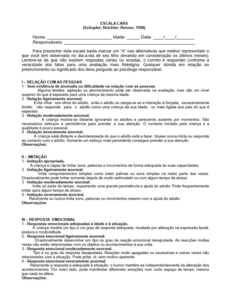 Escala Cars - Autismo | PDF