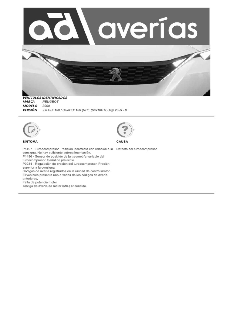 Averia Peugeot P1496 y P2563 | PDF