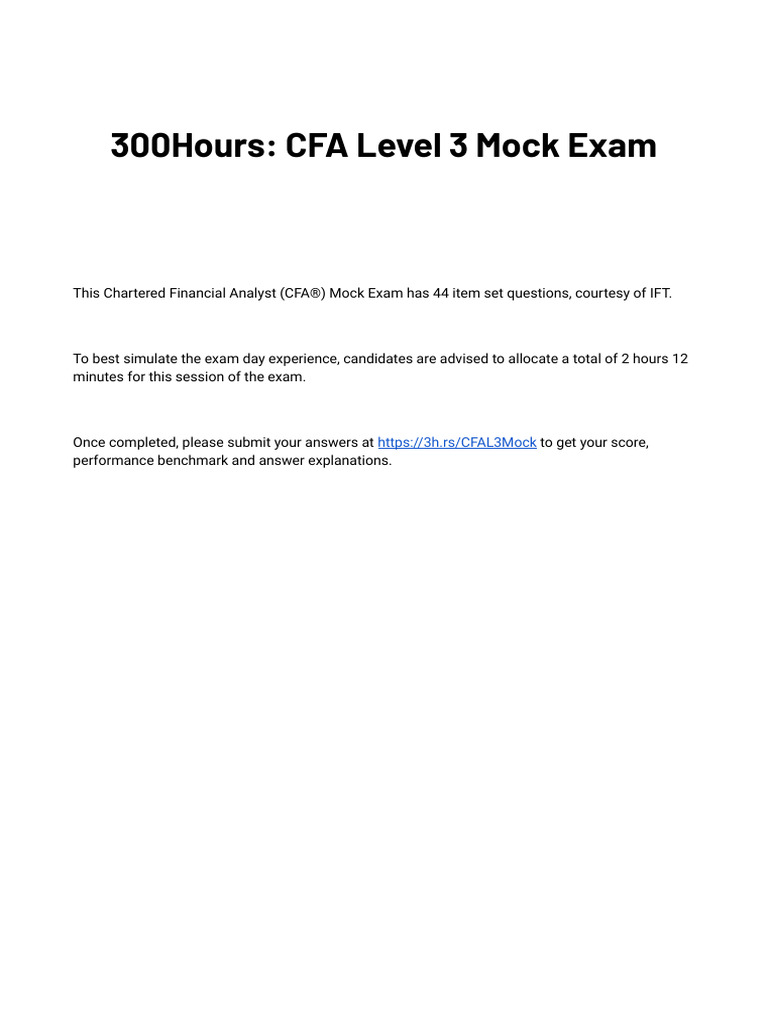 300hours - Free CFA Level 3 Mock Exam | PDF