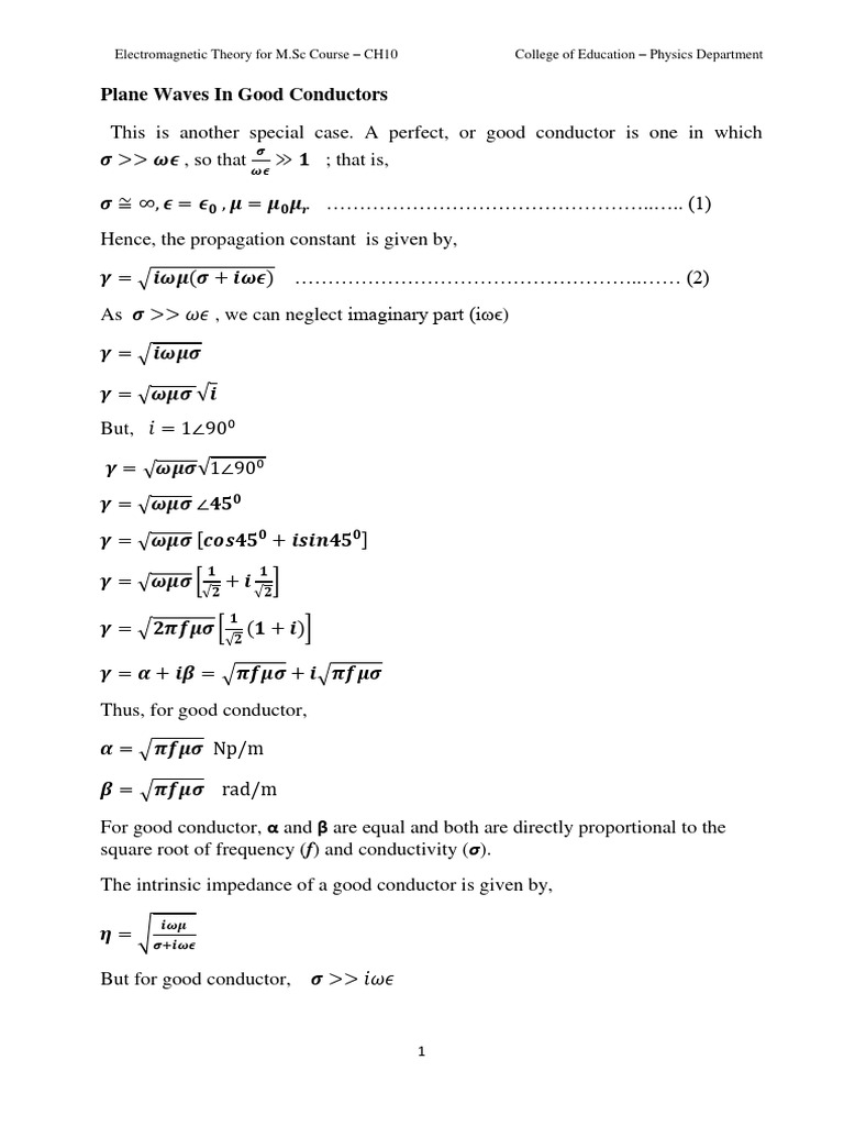 Plane Waves in Good Conductors | PDF | Waves | Wavelength