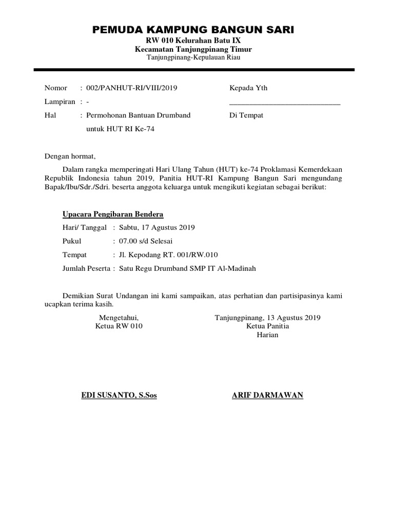 Surat Permohonan Drumband | PDF