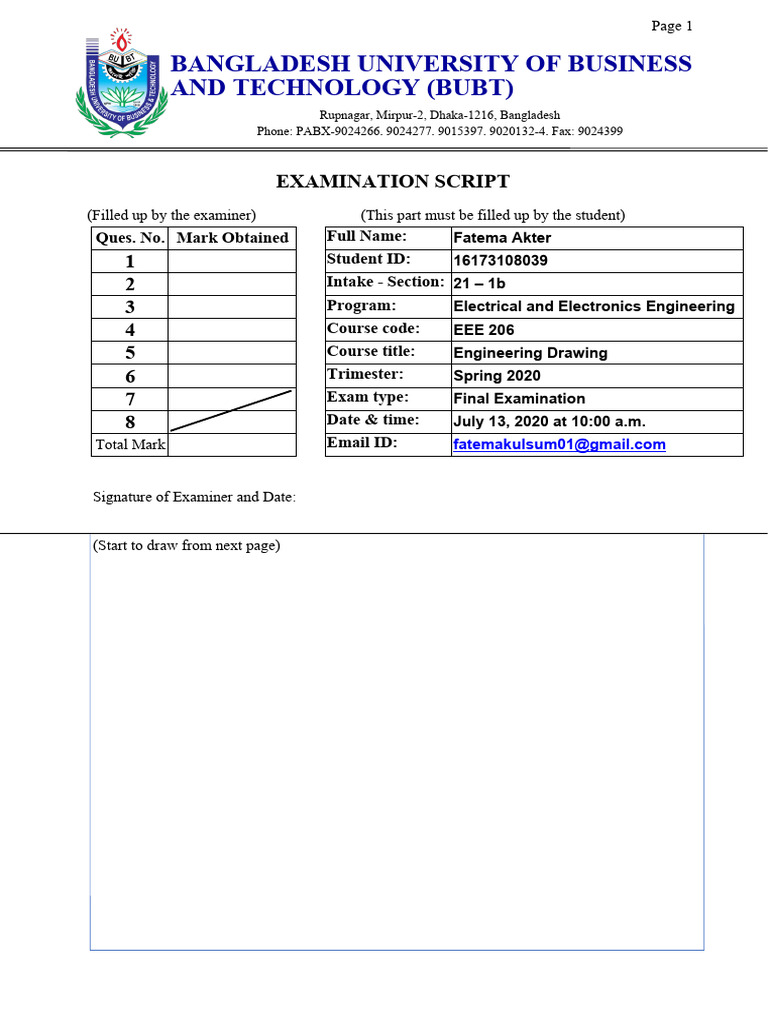 Cover Page Of Exam Script Pdf