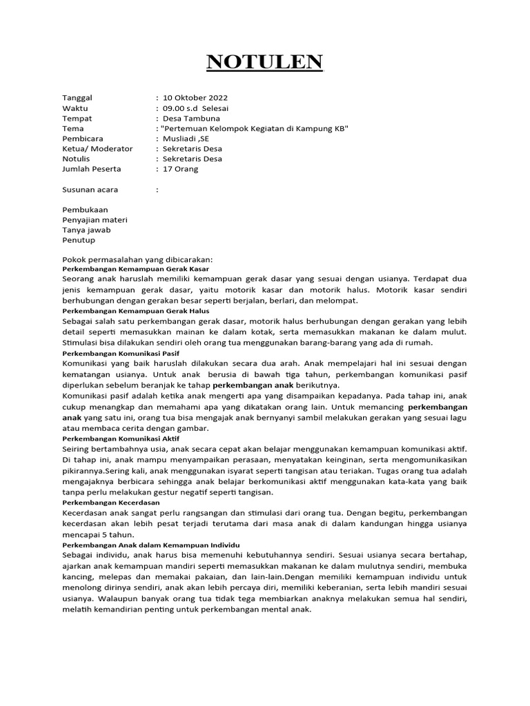 NOTULEN KAMPUNG KB | PDF