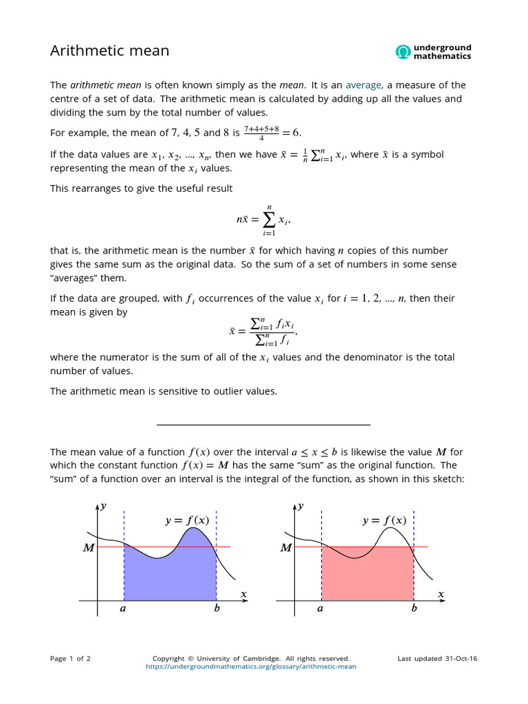 Arithmetic Mean | PDF | Arithmetic Mean | Mean