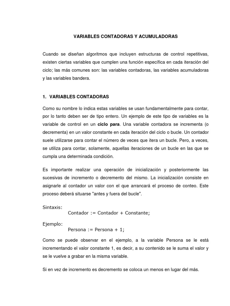 TIPOS DE VARIABLES UTILES EN REPETICIÓN | PDF | Variable (informática) | Algoritmos
