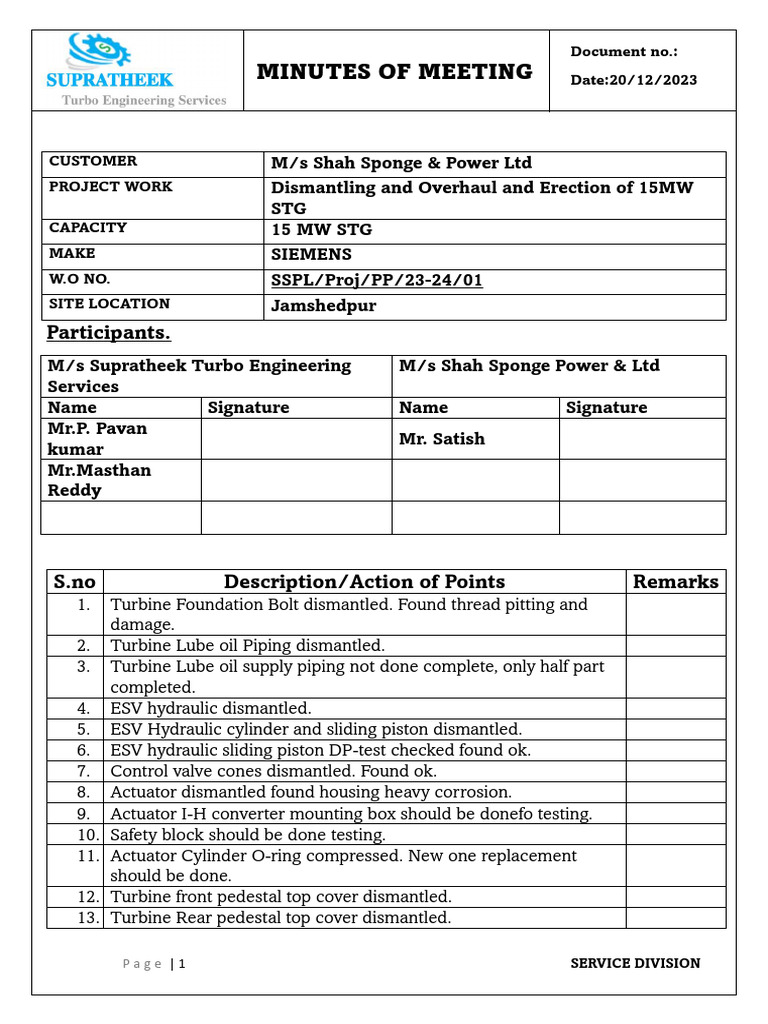 Mom SSPL-15MW STG DVL - SSPL VS Stes - 2023 - Dec - 19 | PDF | Turbine ...
