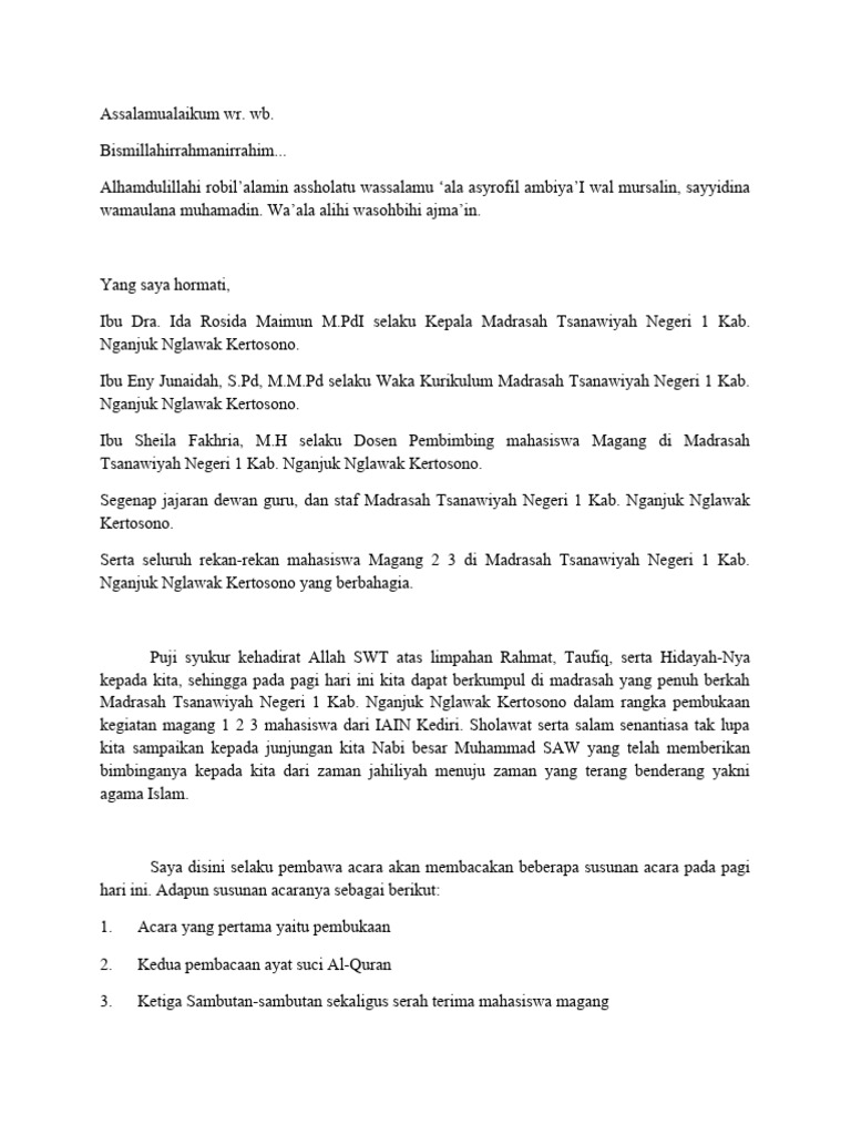 MC Script Opening Magang 2023 | PDF