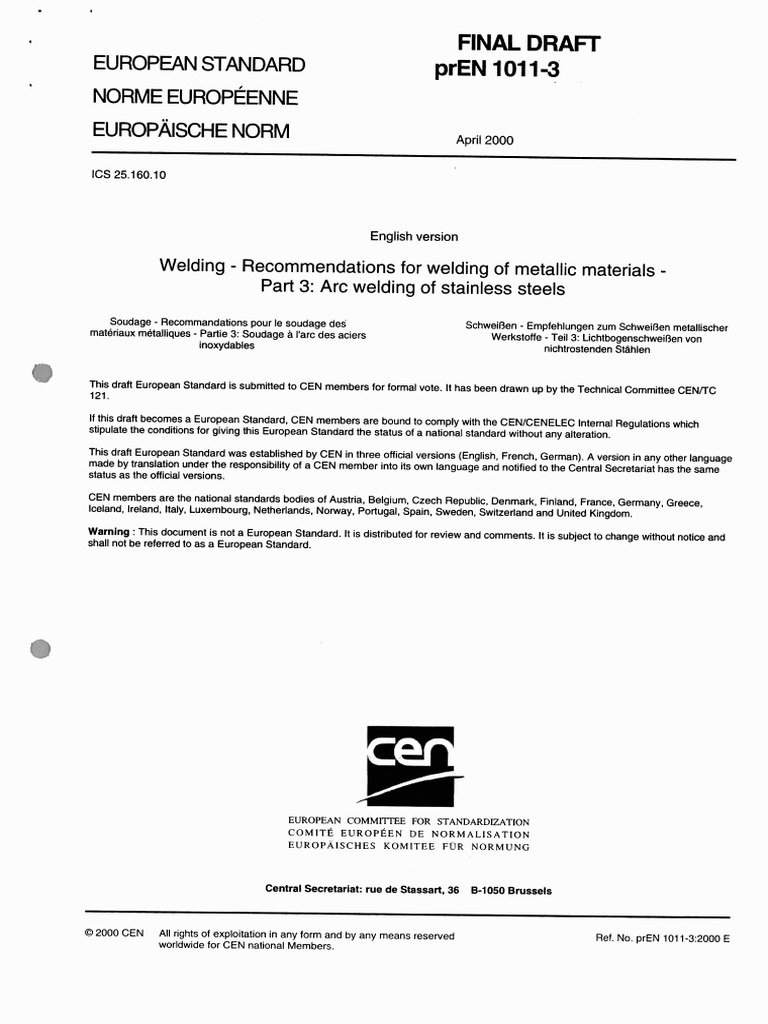 prEN 1011-3-FD-2000-04-Inox | PDF