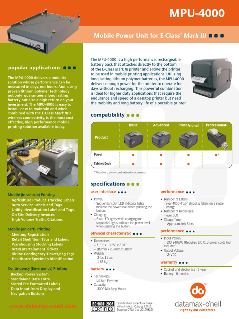 Mpu 4000 Data Sheet En Pdf Rechargeable Battery Electricity