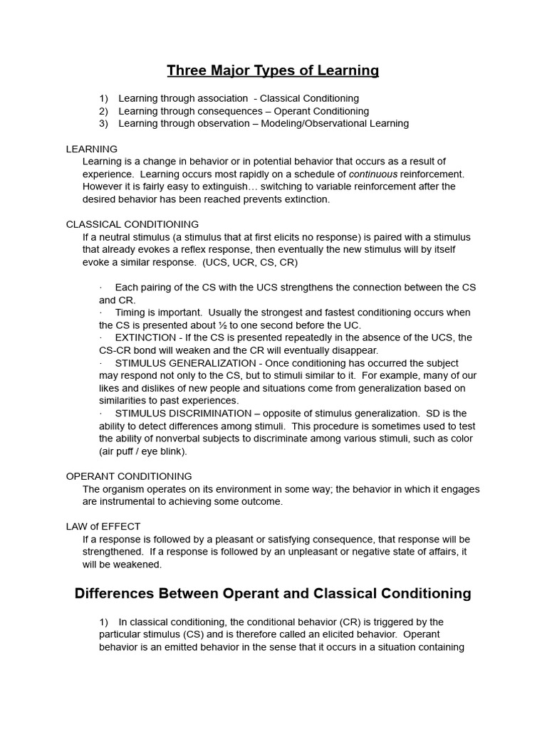 Three Major Types of Learning | PDF | Classical Conditioning | Reinforcement