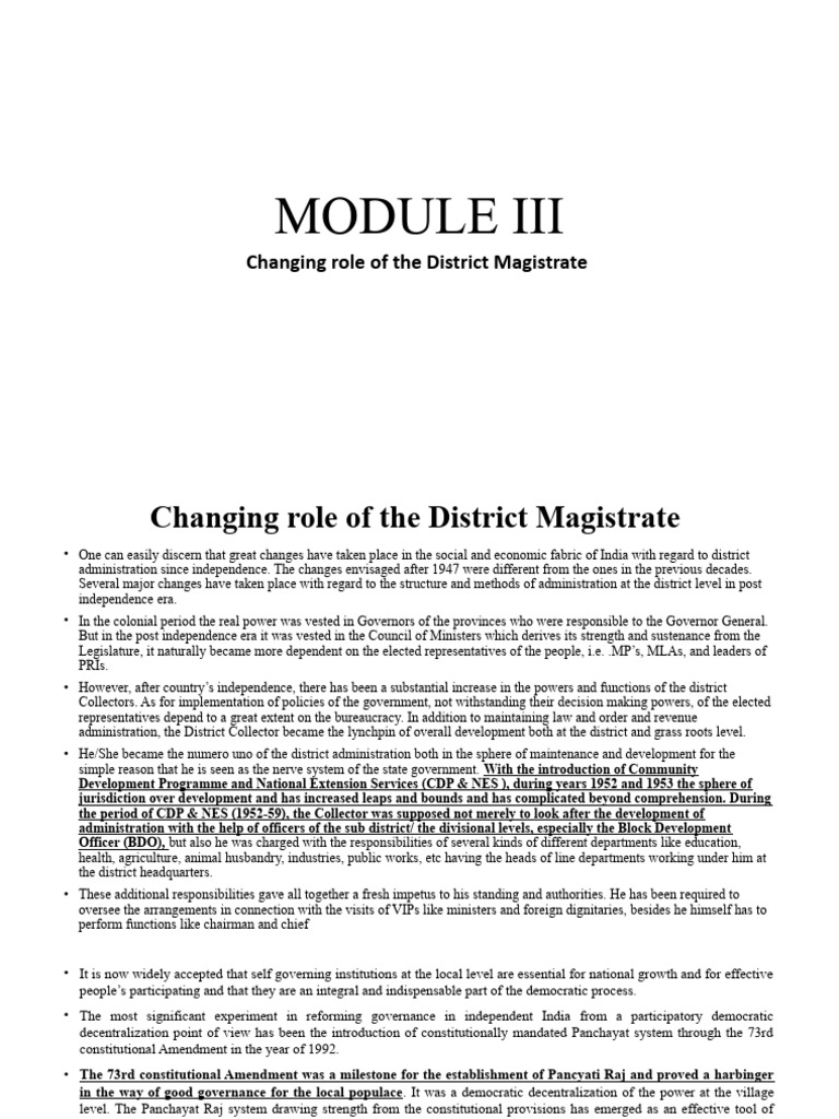 Changing Role of District Magistrate and Collector | PDF | Police ...