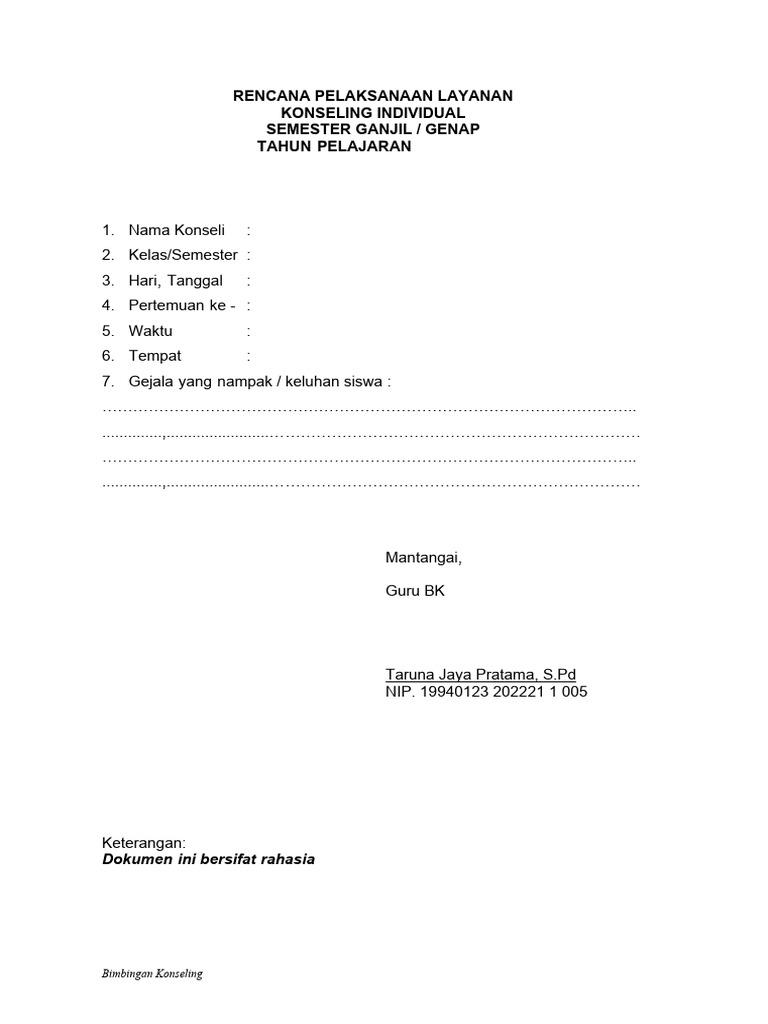 RPL Kons Individu Contoh Guru BK Konselor | PDF