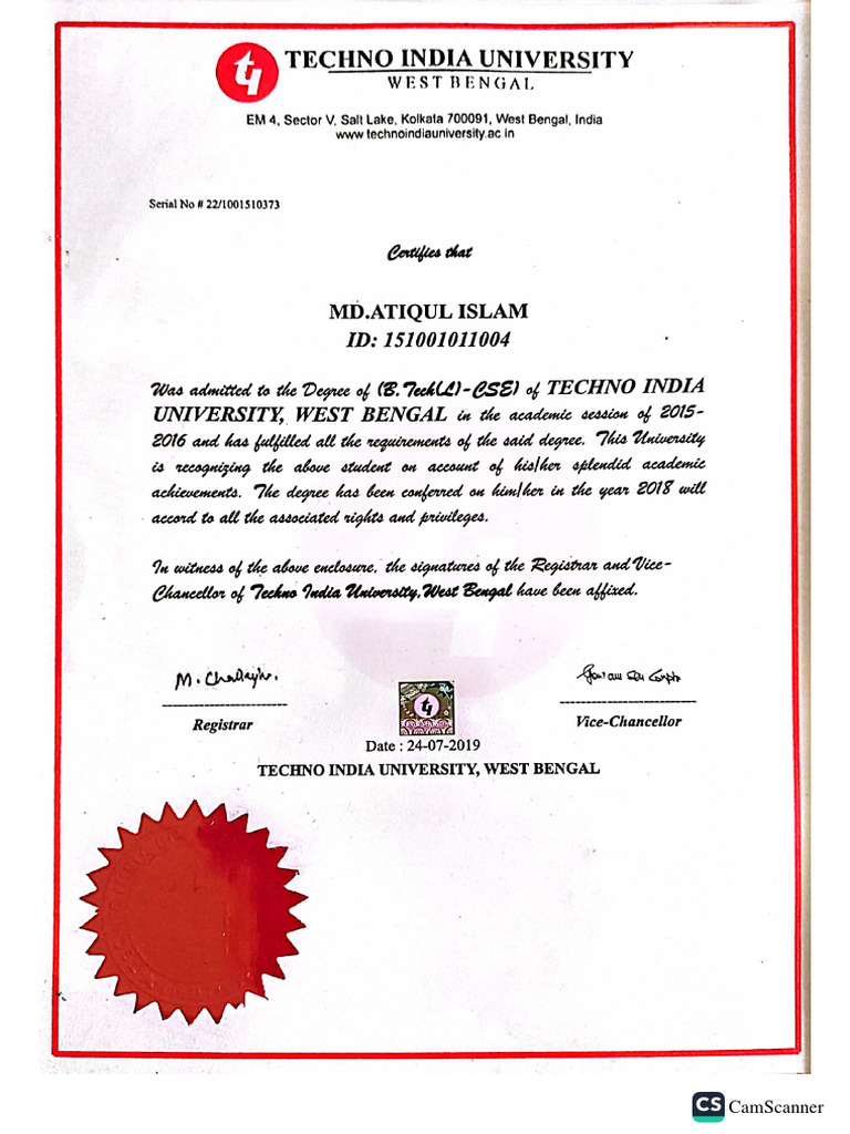 Btech Certificate | PDF