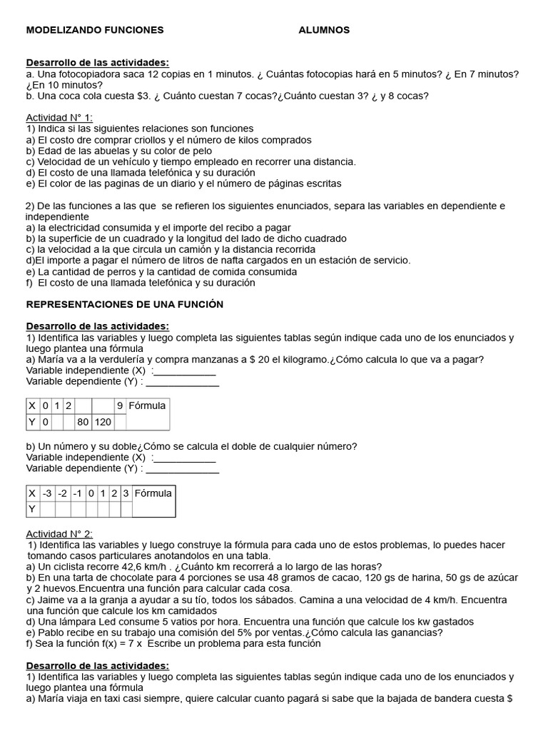 Función Lineal Alumnos | PDF | Función (Matemáticas)
