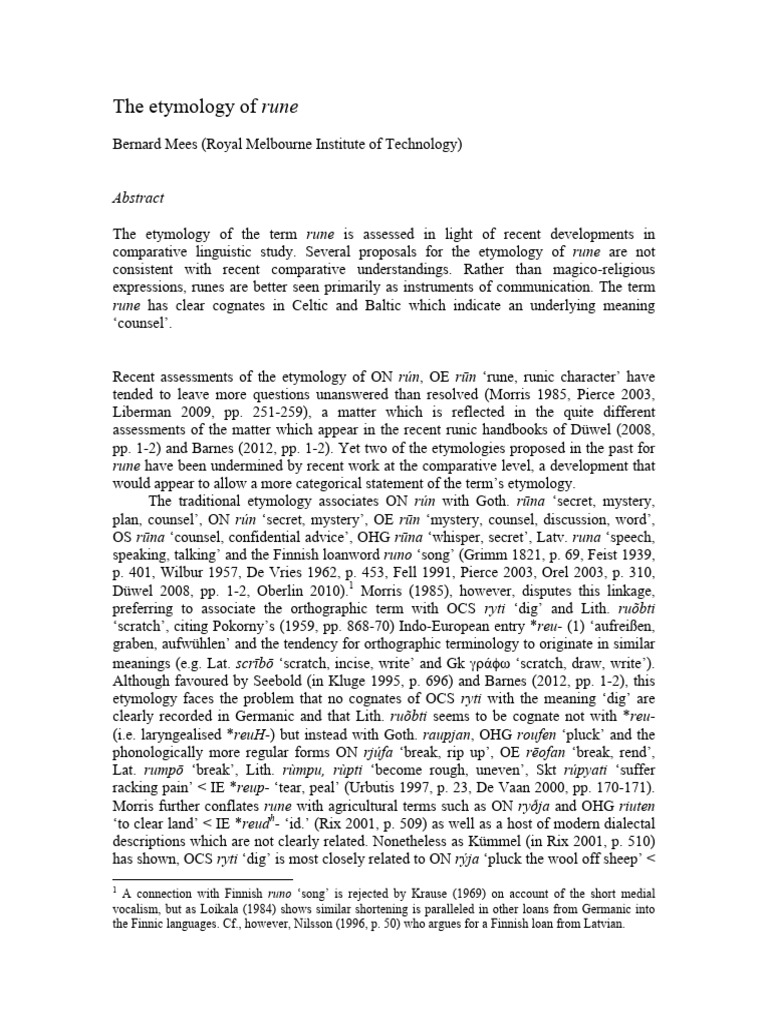 The - Etymology - of - Rune Bernard Mees | PDF | Runes | Human Communication