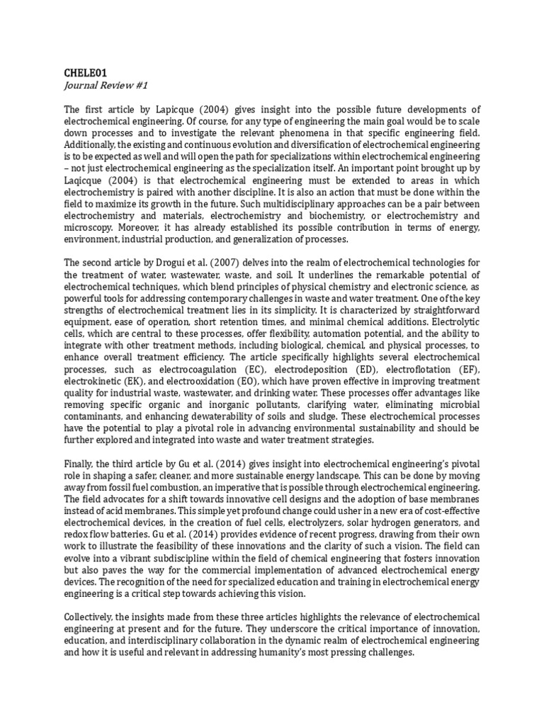 (CHELE01) Journal Review #1 | PDF | Science & Mathematics | Technology & Engineering