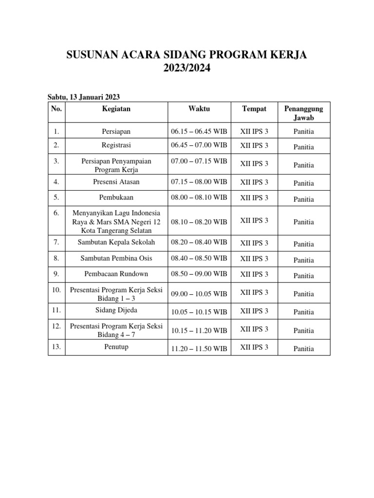 Susunan Acara Sidang Program Kerja 2023-2024-1 | PDF | Kajian Bahasa Asing
