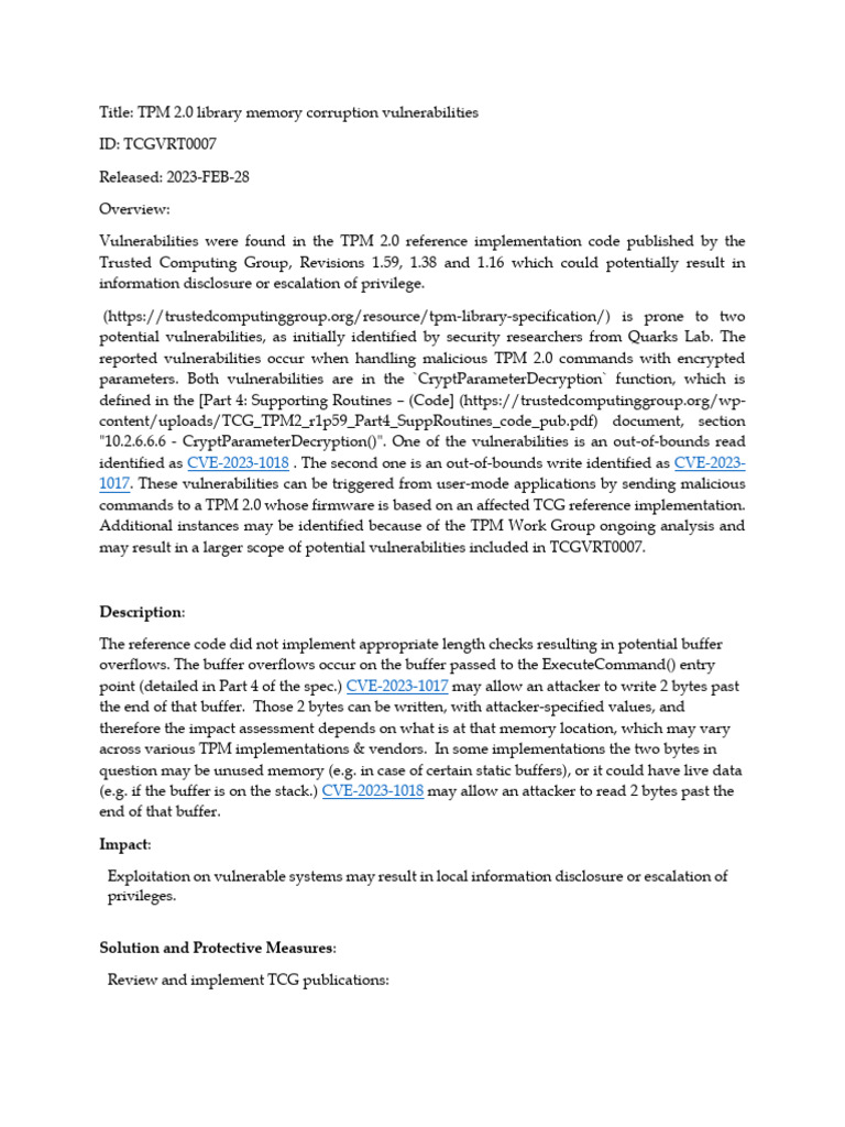 TCGVRT0007 Advisory FINAL | PDF | Vulnerability (Computing) | Computing