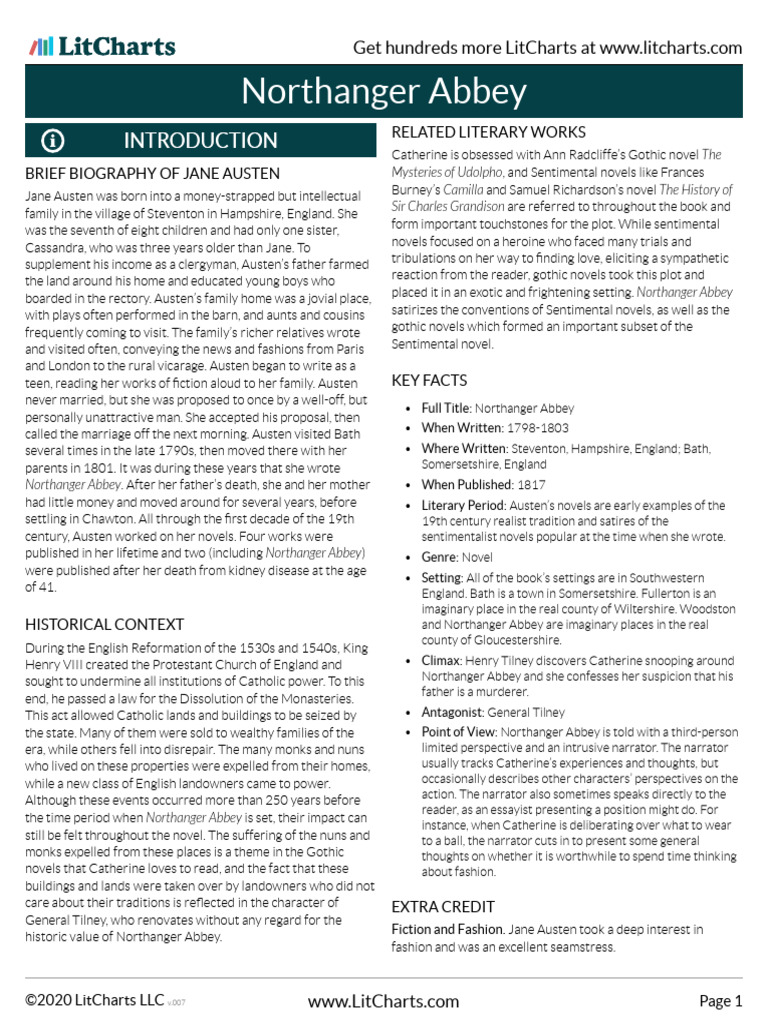 Northanger Abbey LitChart | PDF | Northanger Abbey | Jane Austen