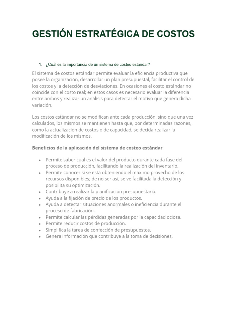 Gestión Estratégica de Costos | PDF | Presupuesto | Negocios económicos