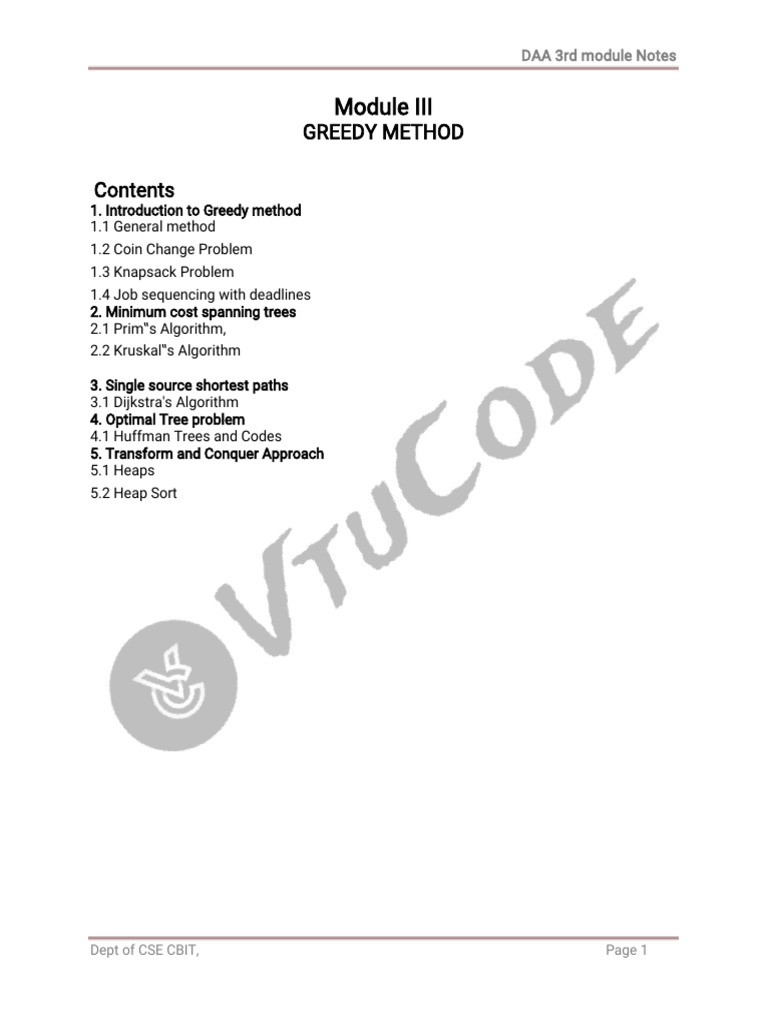 @vtucode - Com-Daa - Module3-Notes-2021 Scheme | PDF @vtucode - Com-Daa - Module3-Notes-2021 Scheme | PDF