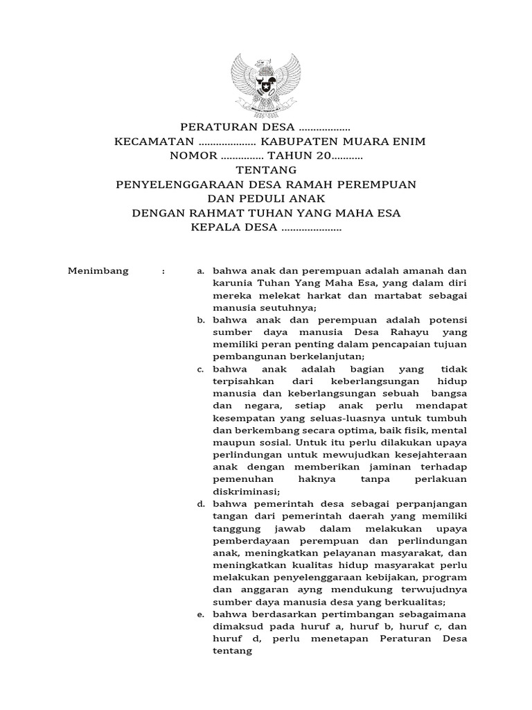 Perdes DRPPA Contoh Untuk Desa | PDF